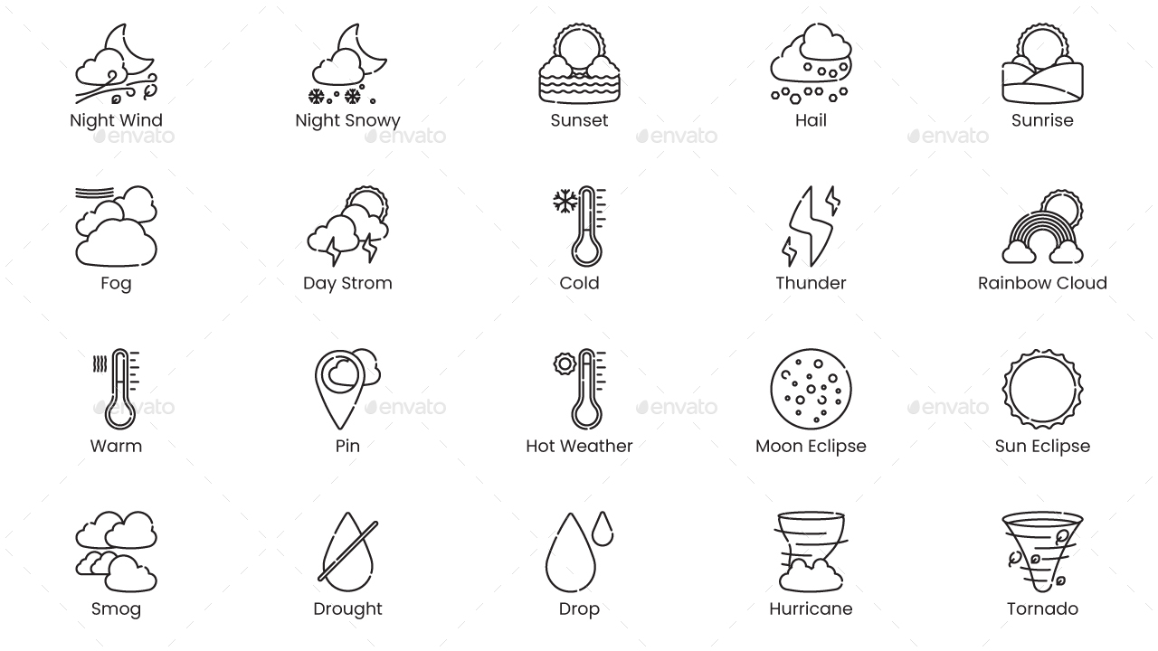 Weather Outline Icons, Icons | GraphicRiver