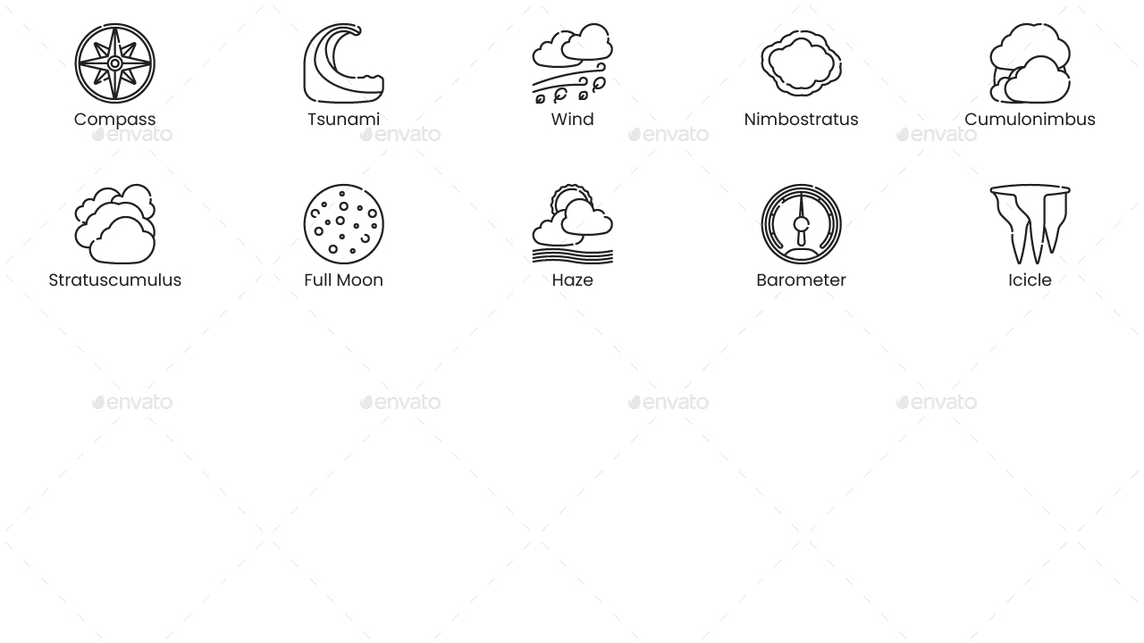 Weather Outline Icons, Icons | GraphicRiver