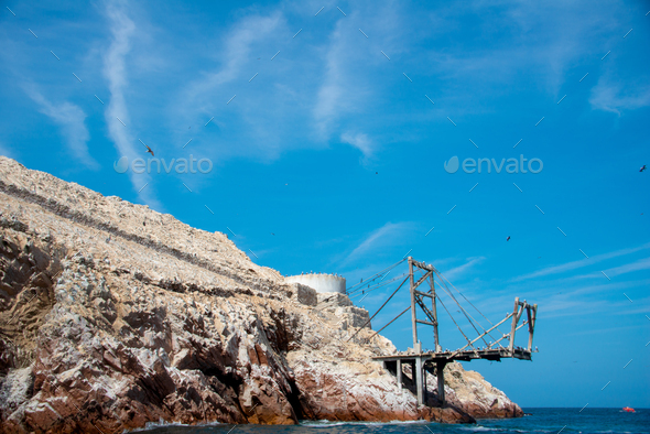The old platform bridge of the Ballestas Islands, Pisco Bay, Peru ...