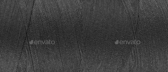 Texture Of Black Color Threads In Spool Close Up, Macro. Wide Banner ...