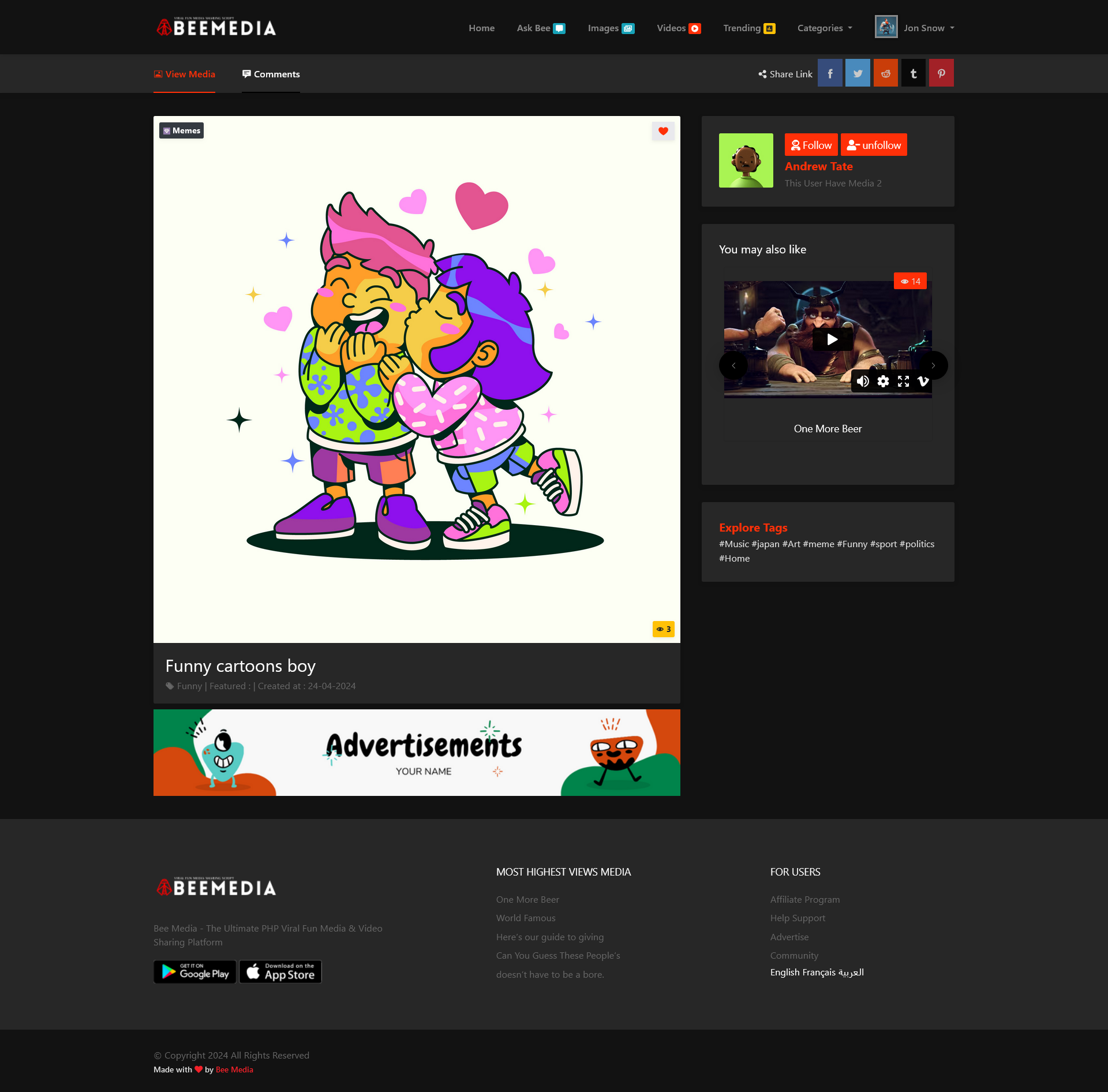 Beemedia - Viral Fun media Sharing Script Theme by Meteros | CodeCanyon