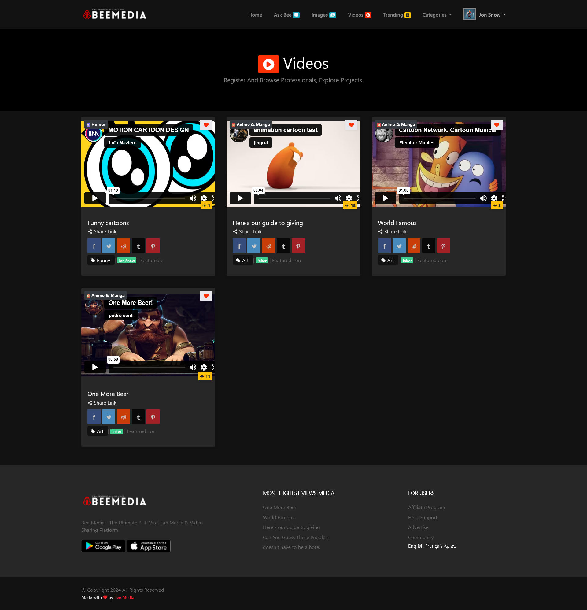 Beemedia - Viral Fun media Sharing Script Theme by Meteros | CodeCanyon