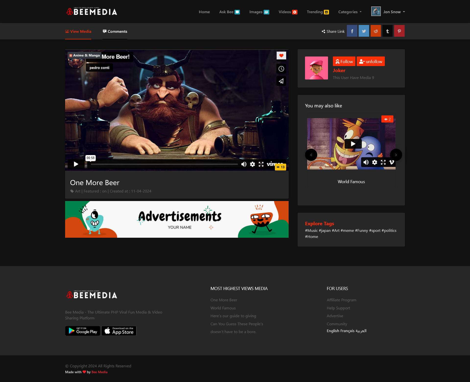 Beemedia - Viral Fun media Sharing Script Theme by Meteros | CodeCanyon