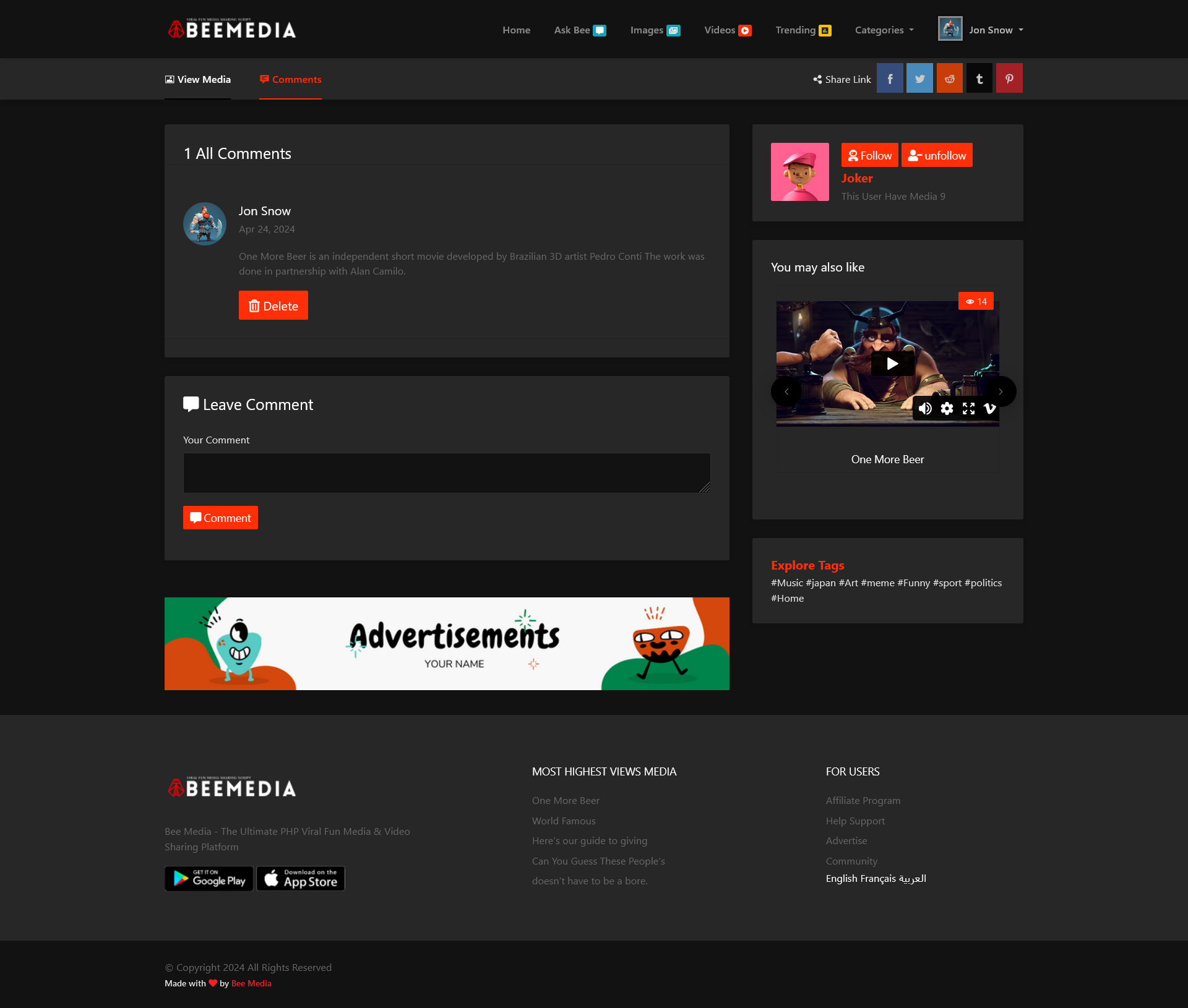 Beemedia - Viral Fun media Sharing Script Theme by Meteros | CodeCanyon