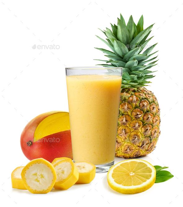 glass of fresh yellow smoothie Stock Photo by magone | PhotoDune