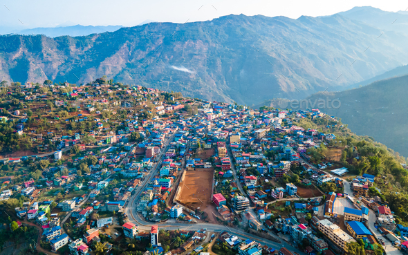 aerial view of Phidim hill station in Panchthar Stock Photo by ...