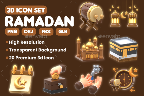 Ramadan 3D Icons, Graphics | GraphicRiver
