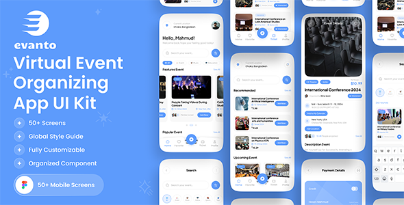 Evanto - Virtual Event Organizing App UI Kit For Figma by pixleslab