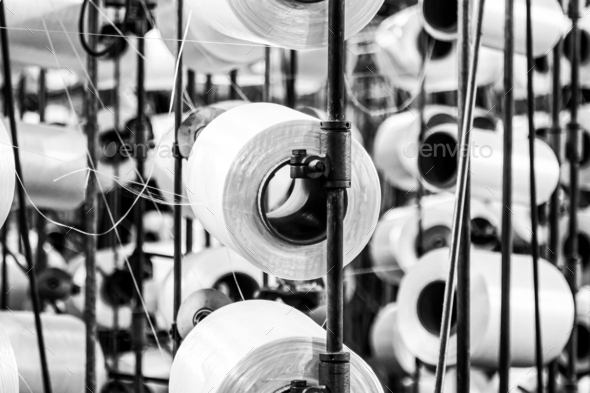 Cotton Thread Bobin on a copwinder weft assembly line loom Stock Photo ...