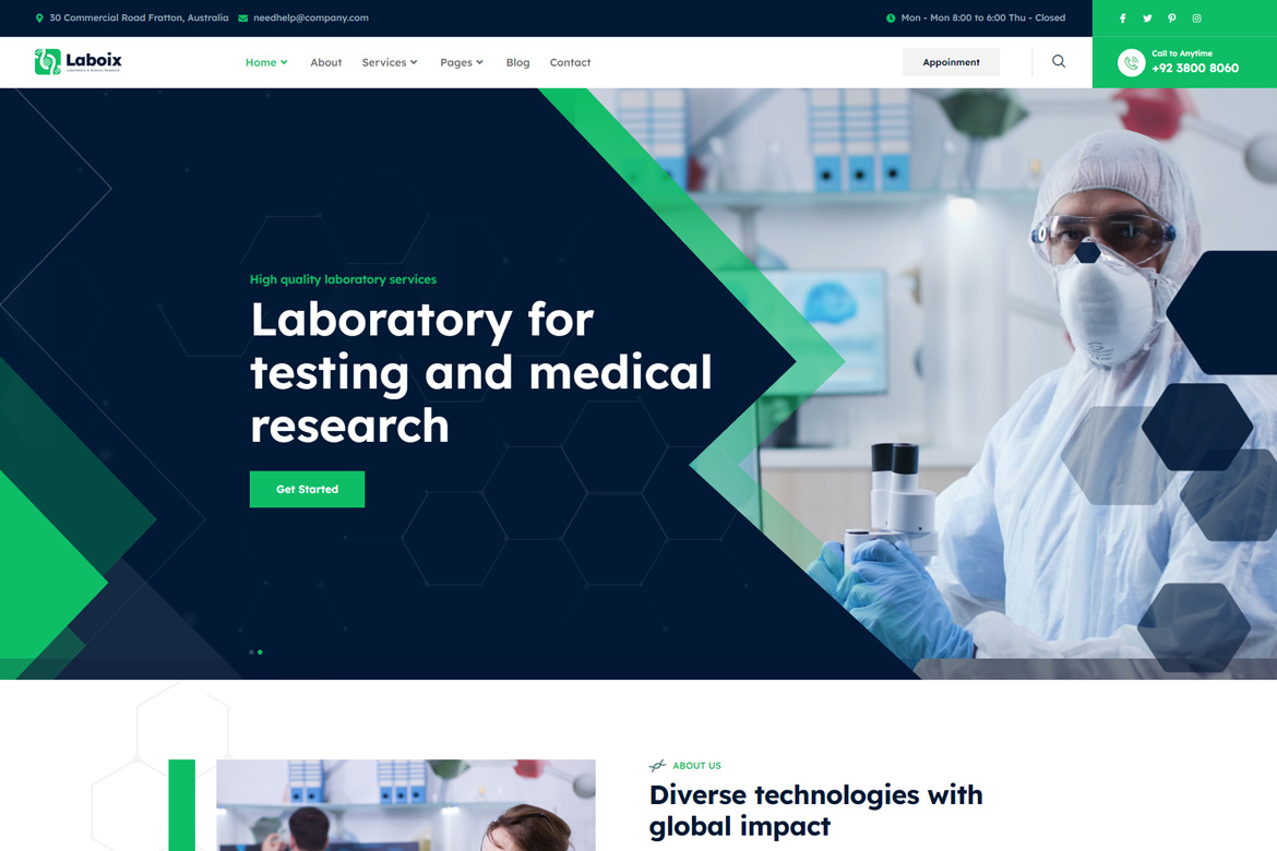 Laboix - Laboratory & Research Elementor Template Kit by htwebvn ...