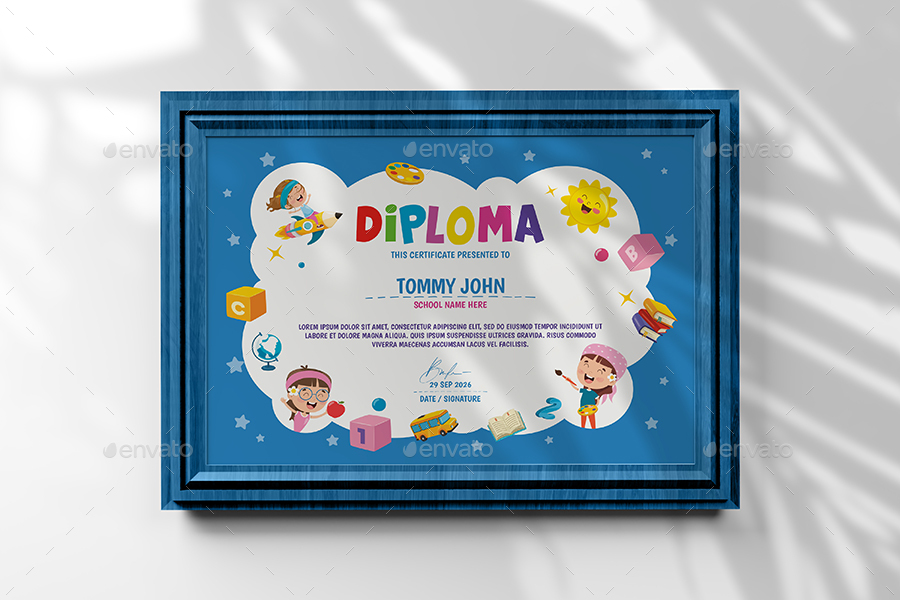 Kids Diploma Certificate Template, Print Templates | GraphicRiver
