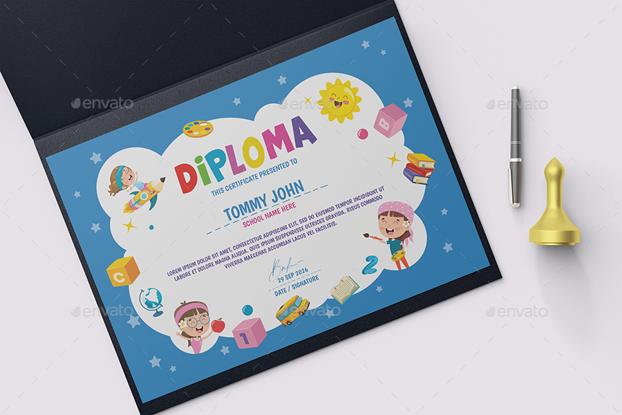 Kids Diploma Certificate Template, Print Templates | GraphicRiver