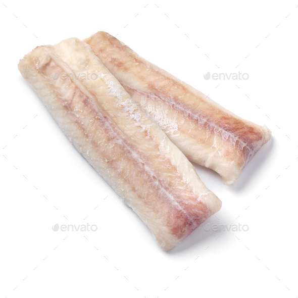 Frozen Pollock fillet isolated on white background close up Stock Photo ...