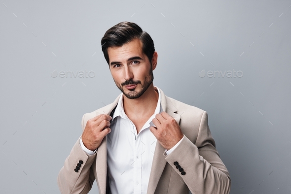 man smiling copyspace beige businessman suit business handsome happy ...