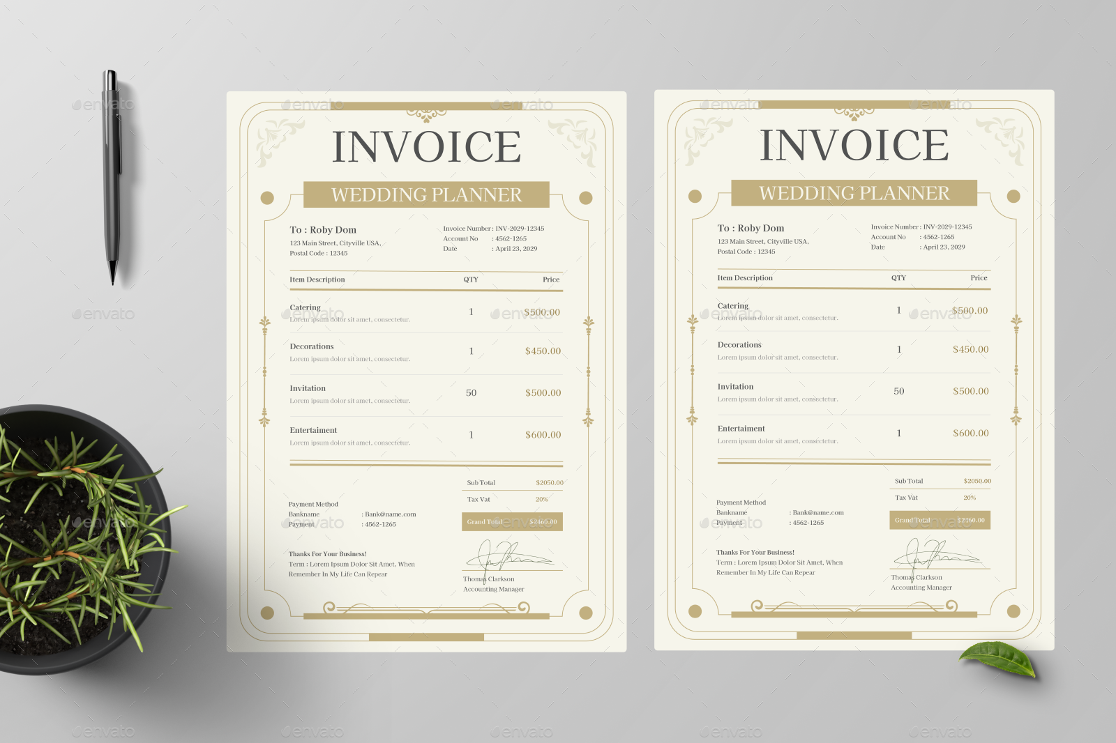Luxury Wedding Planner Invoice, Print Templates | GraphicRiver