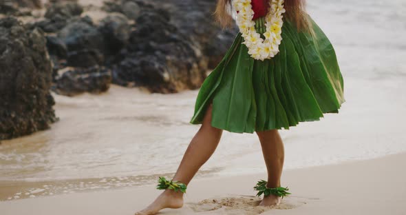 Woman performing Hawaiian hula on the beach, Stock Footage | VideoHive