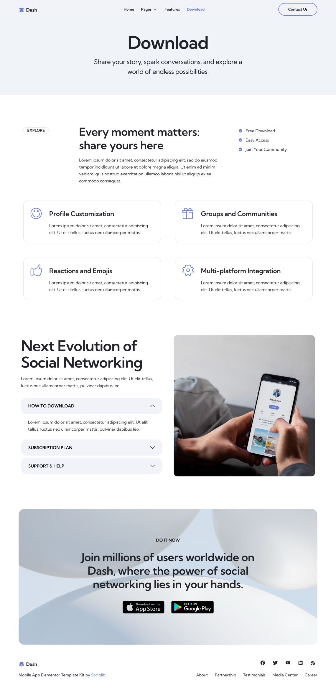 Dash - Mobile App & Startup Showcase Elementor Template Kit by sociolib