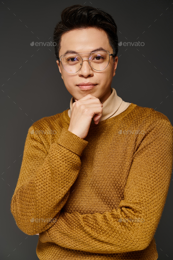 Stylish Vision: Man With Glasses Strikes a Pose Stock Photo by ...
