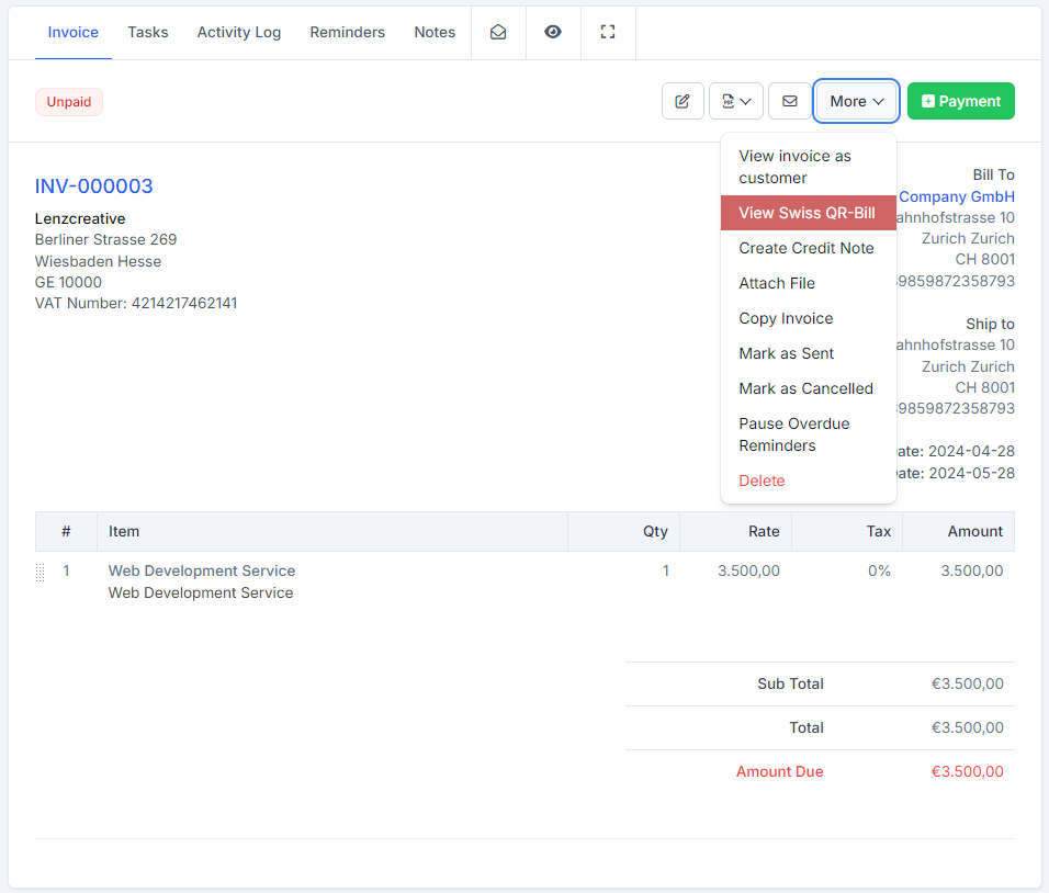 Swiss QR Bill Module For Perfex CRM by lenzcreativee | CodeCanyon