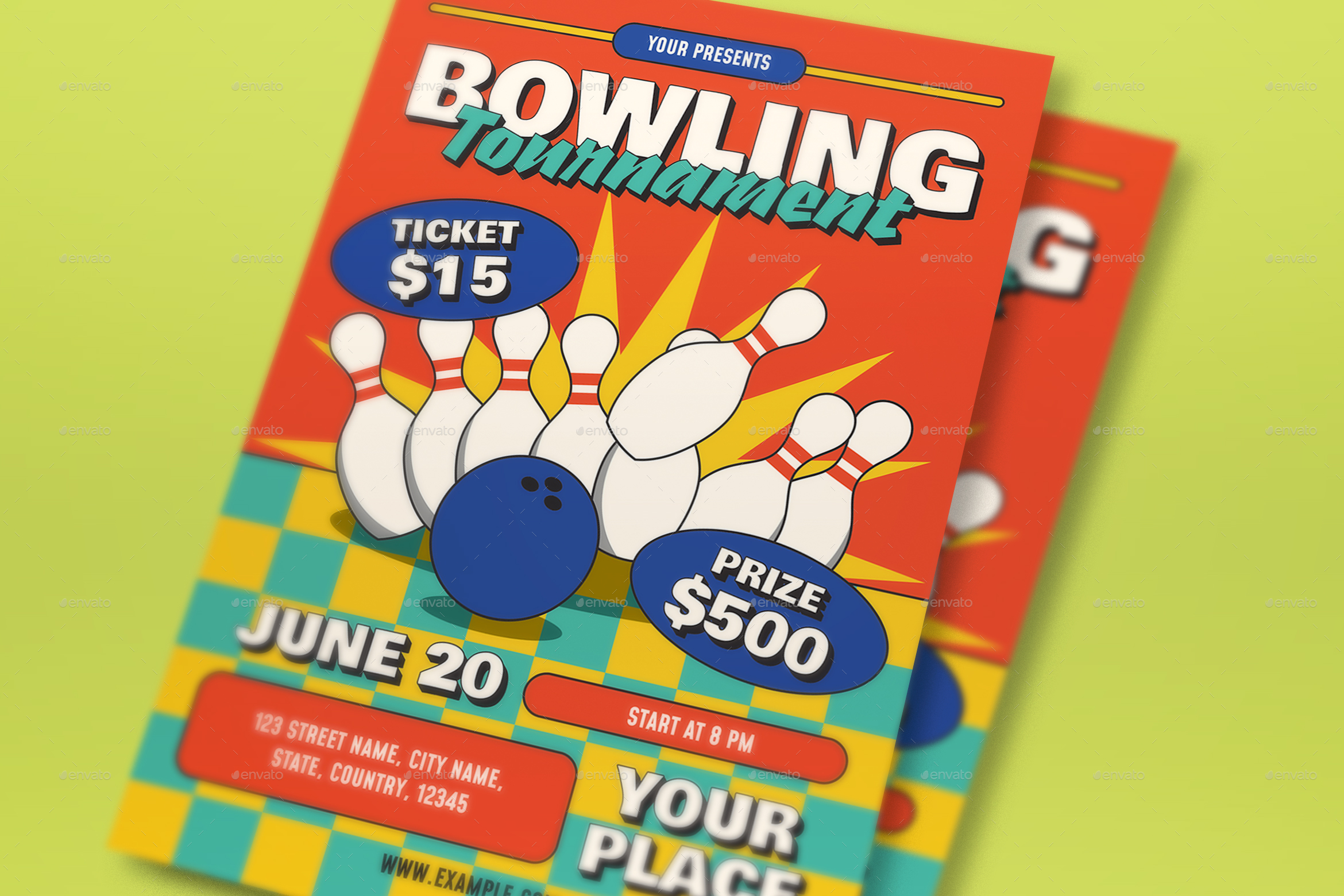 Red Retro Bowling Tournament Flyer Set, Print Templates | GraphicRiver