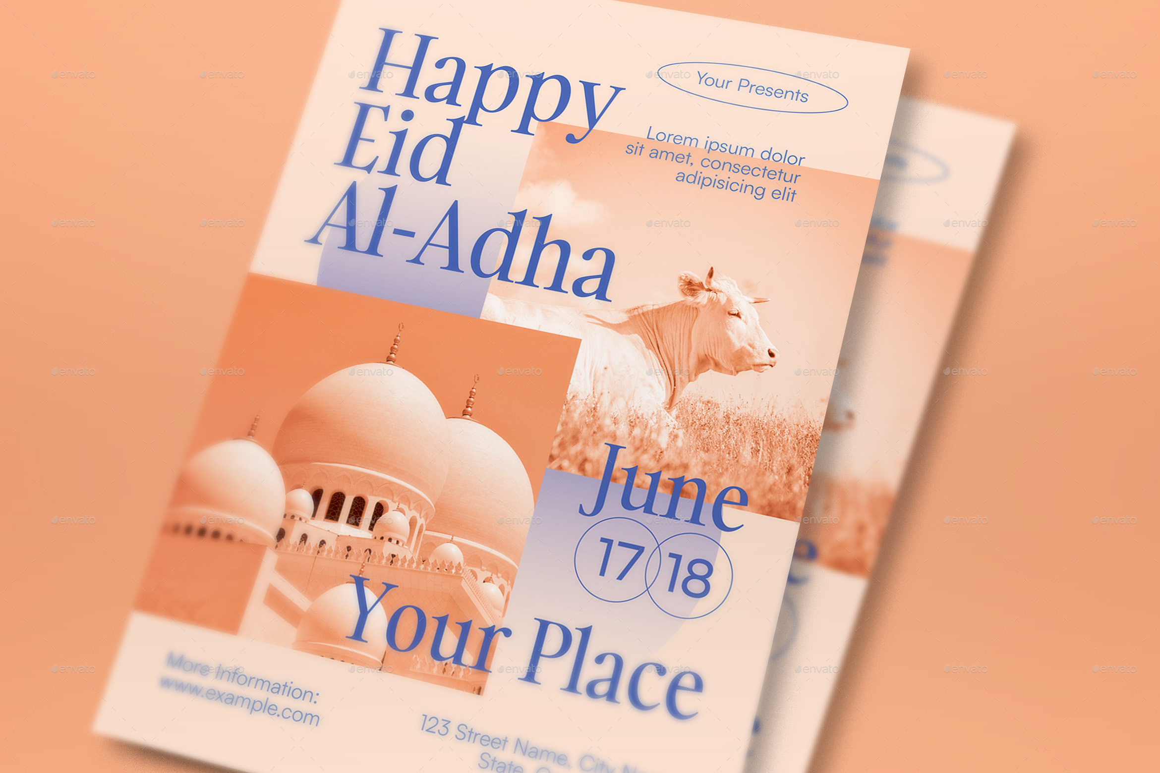 Orange Modern Eid Al-Adha Flyer Set, Print Templates | GraphicRiver
