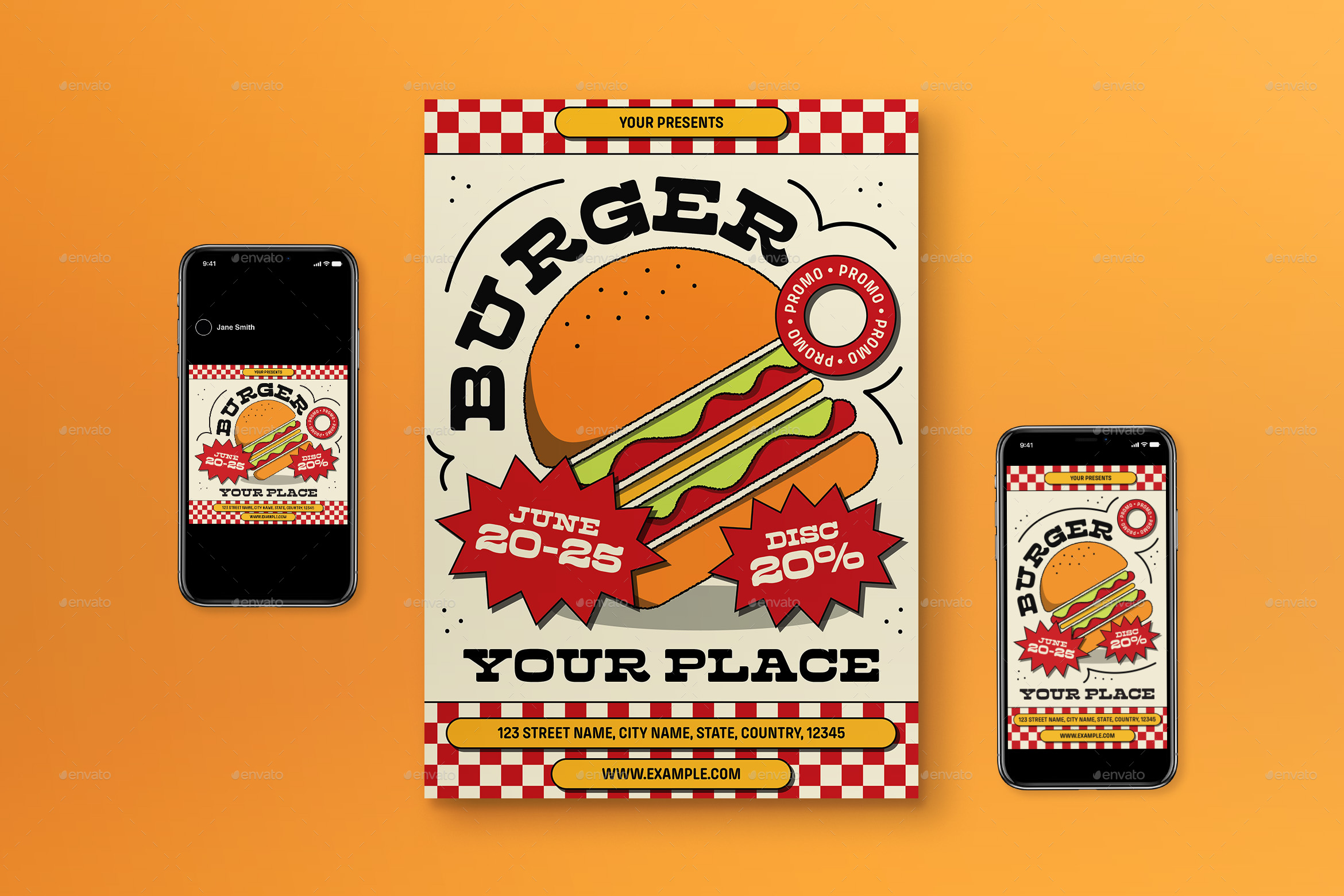 White Retro Burger Promo Flyer, Print Templates | GraphicRiver