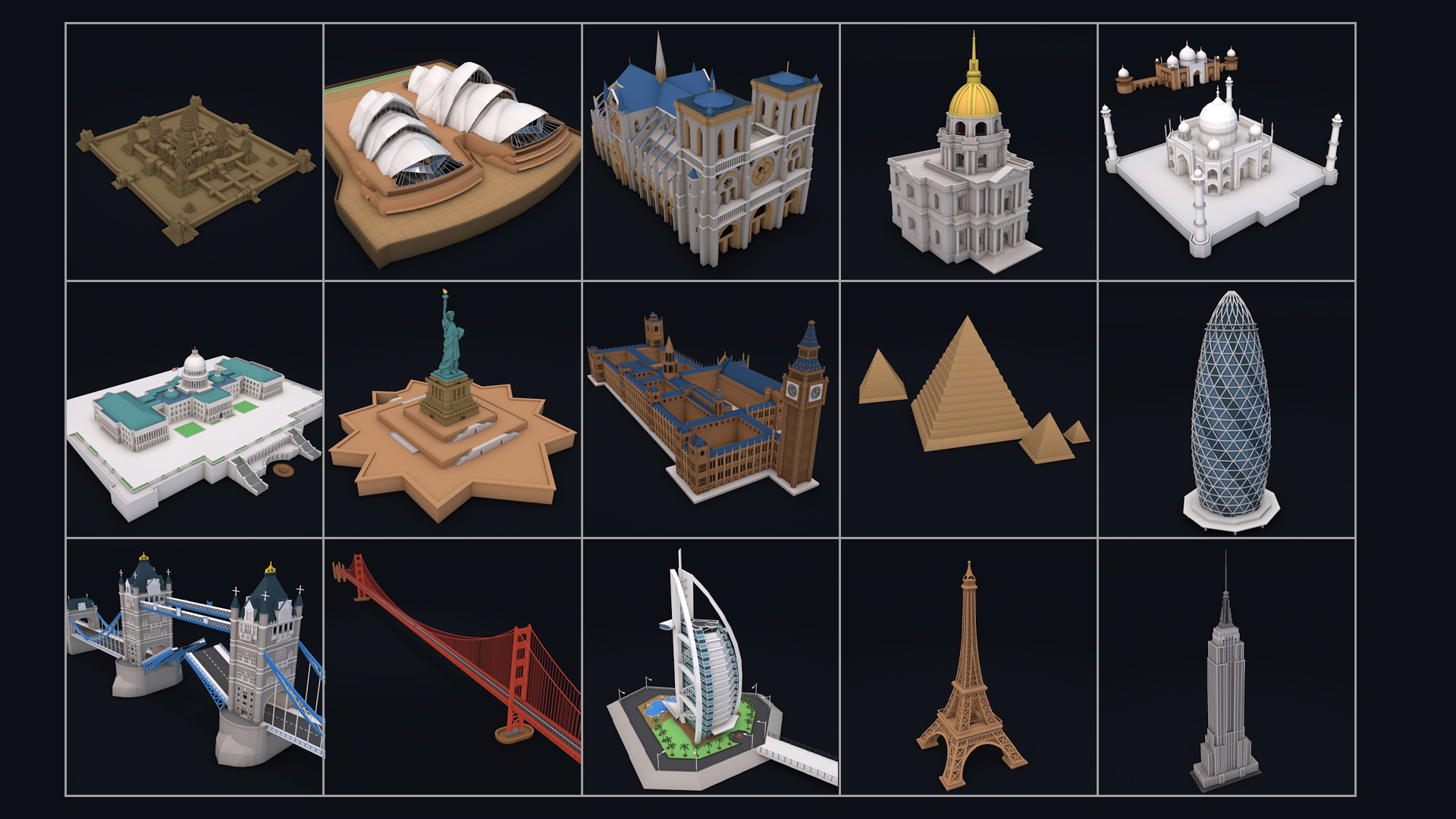 Poly World Landmarks Monument Mega Pack Collection by multimedia4d