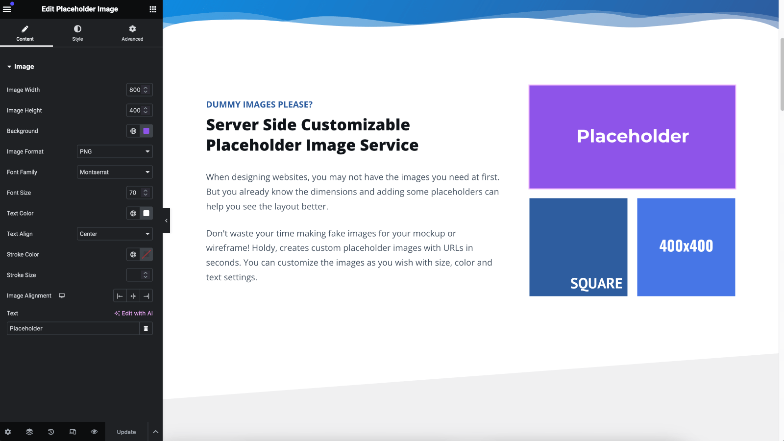 Holdy - Placeholder Image Generator & Widgets For Elementor by egemenerd