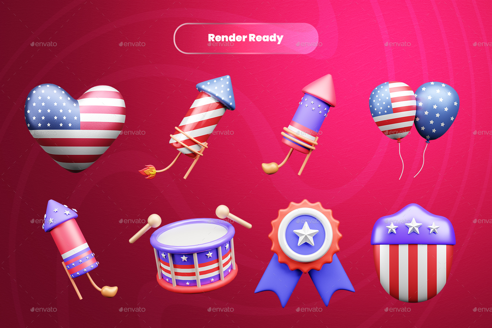 Independence day 3d Illustration Icon Pack, Graphics | GraphicRiver