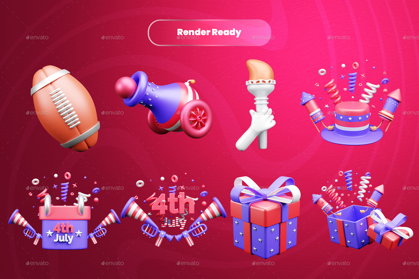 Independence day 3d Illustration Icon Pack, Graphics | GraphicRiver