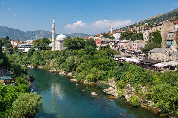 Neretva River Meandering Through a Lush Green Hillside in Mostar ...
