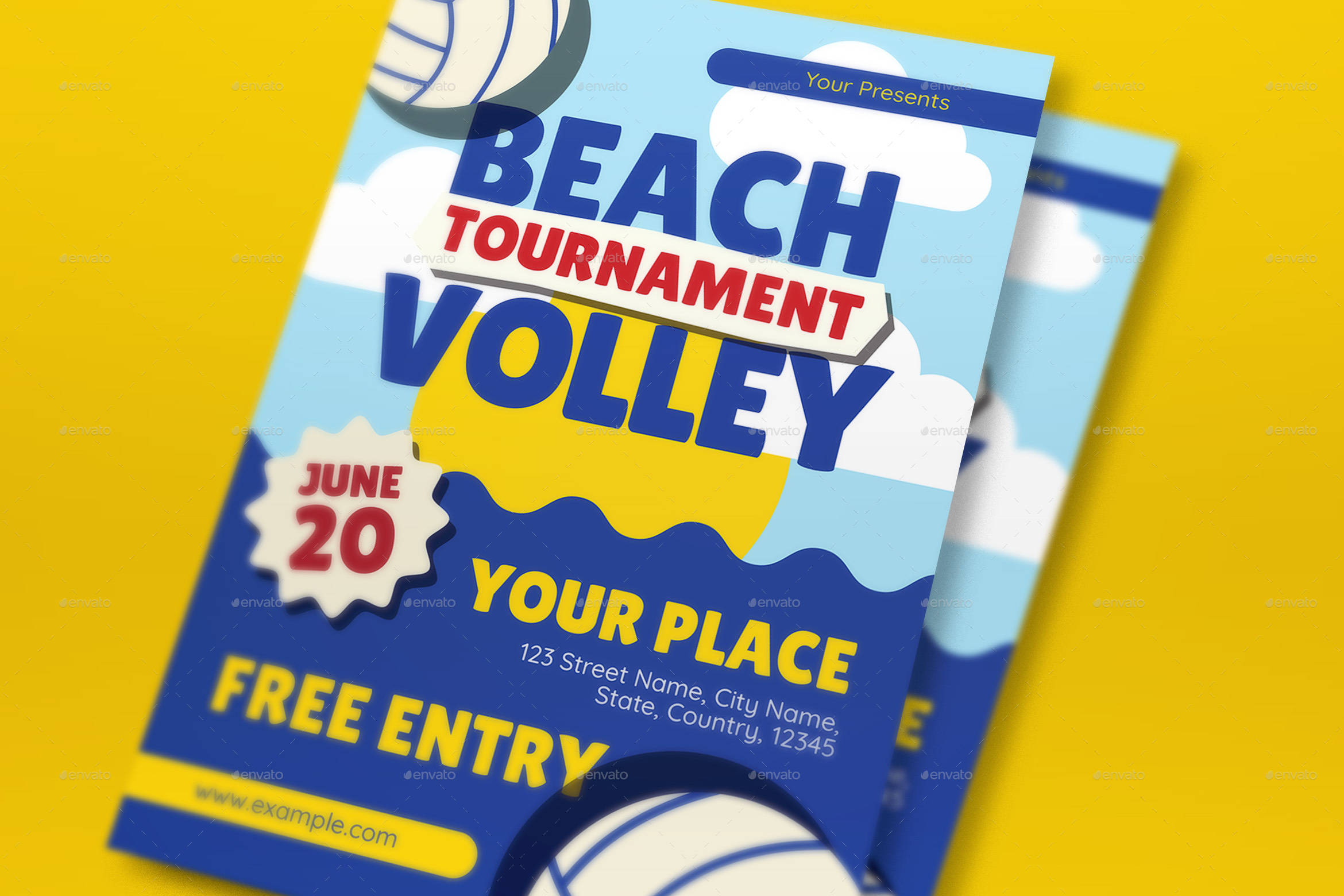 Blue Flat Design Beach Volley Flyer Set, Print Templates | GraphicRiver