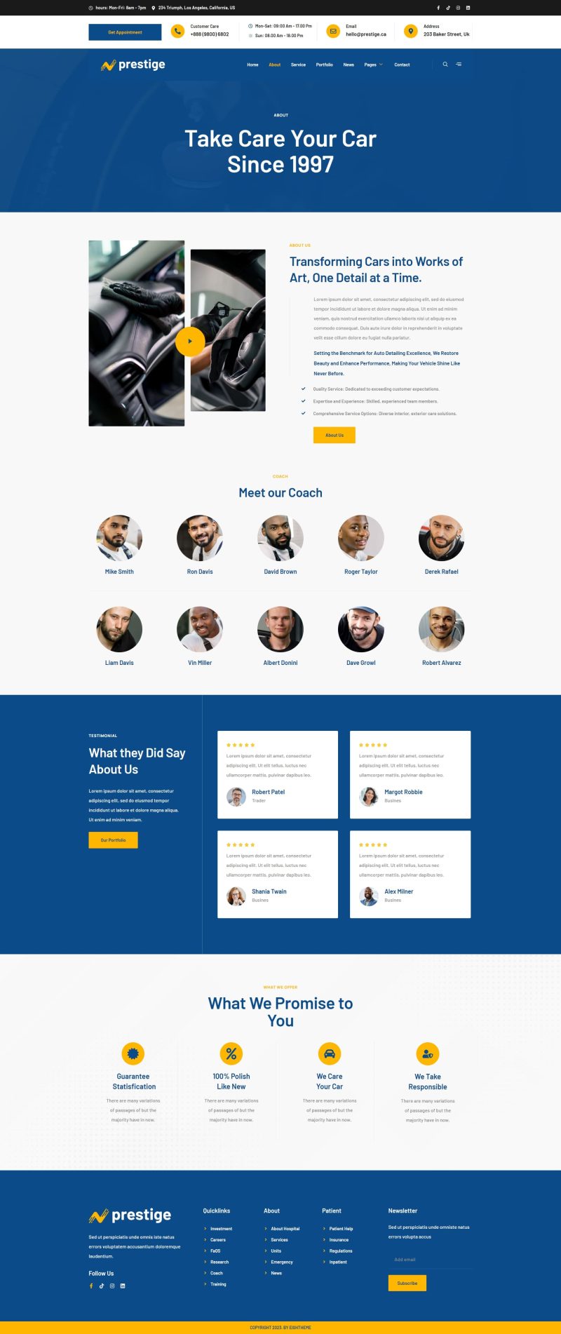 Prestige - Car Repair & Auto Detailing Service Elementor Template Kit ...