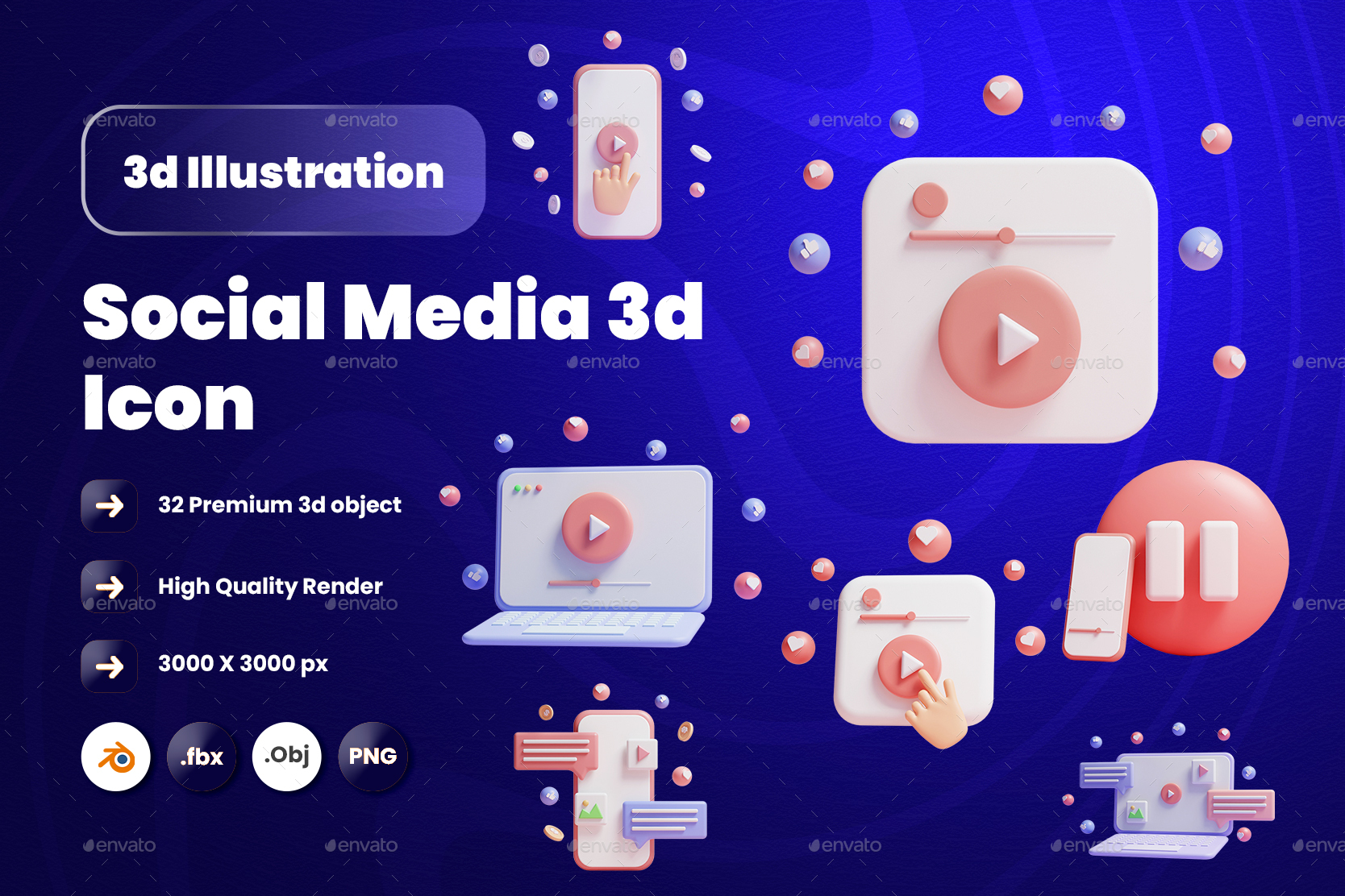 Social Media 3d Illustration Icon Pack, Graphics | GraphicRiver