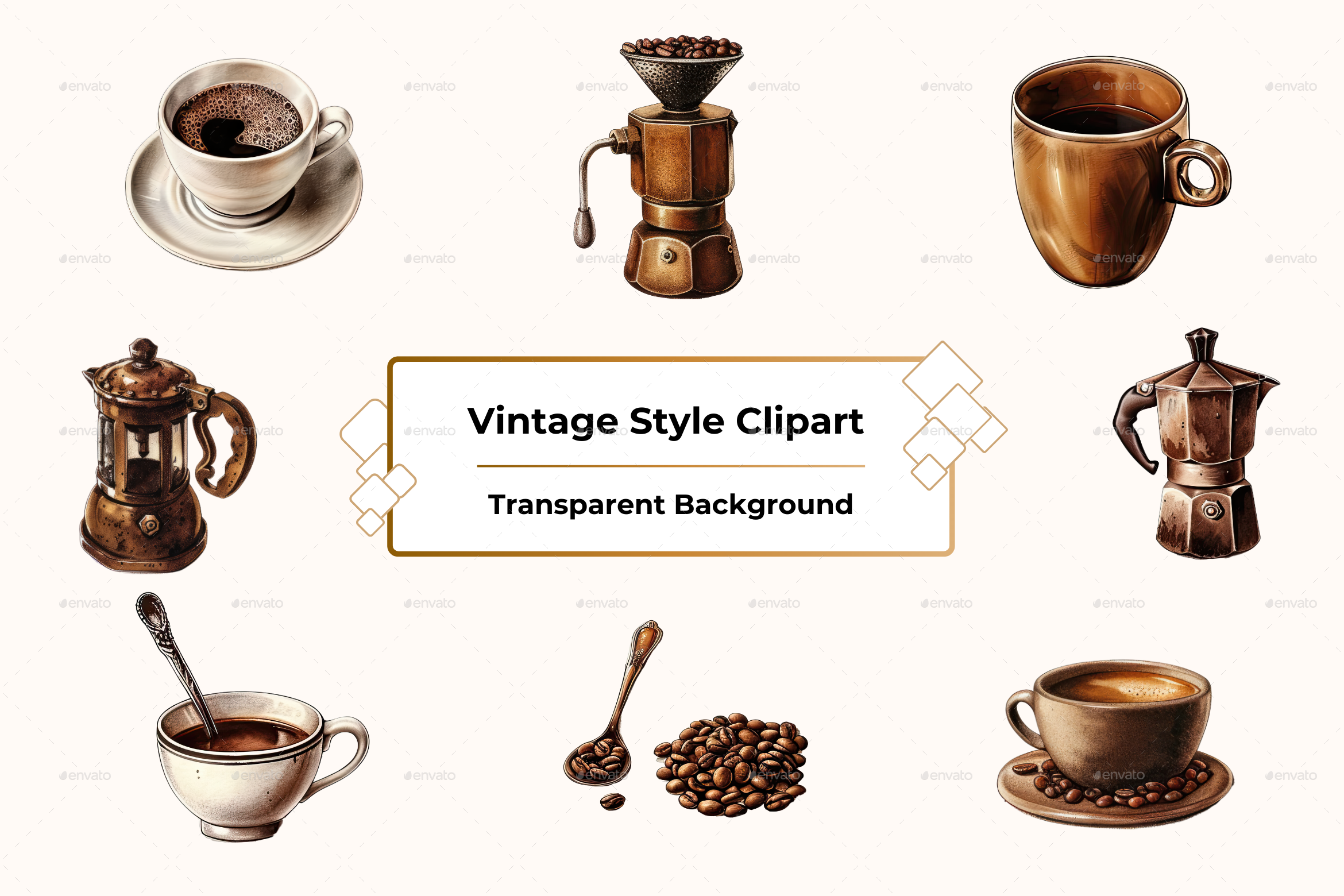Vintage Retro Coffee Clipart Pack, Graphics | GraphicRiver