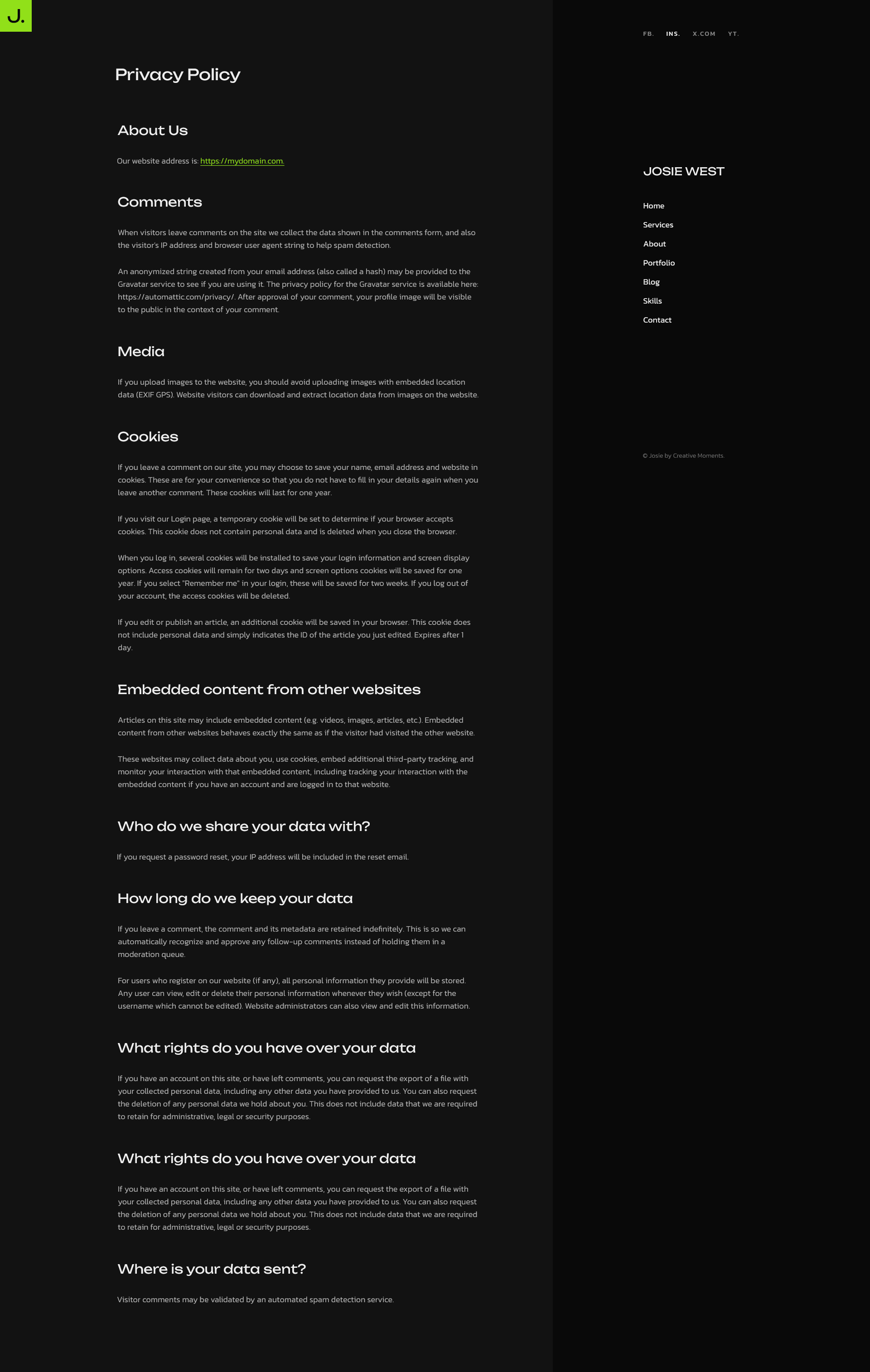 Josie - Personal Portfolio PSD Template by Creative_Moments | ThemeForest