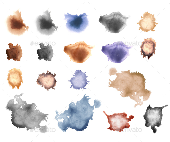 Set of realistic ink blots and paint splotches Stock Photo by mibuch