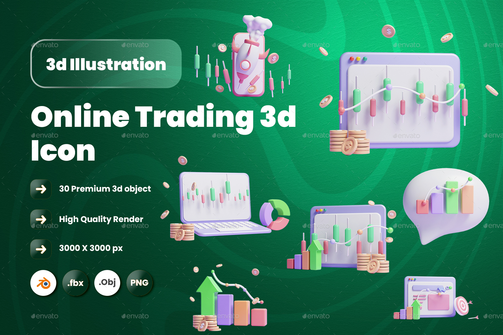 Online Trading 3d Illustration Icon Pack, Graphics | GraphicRiver