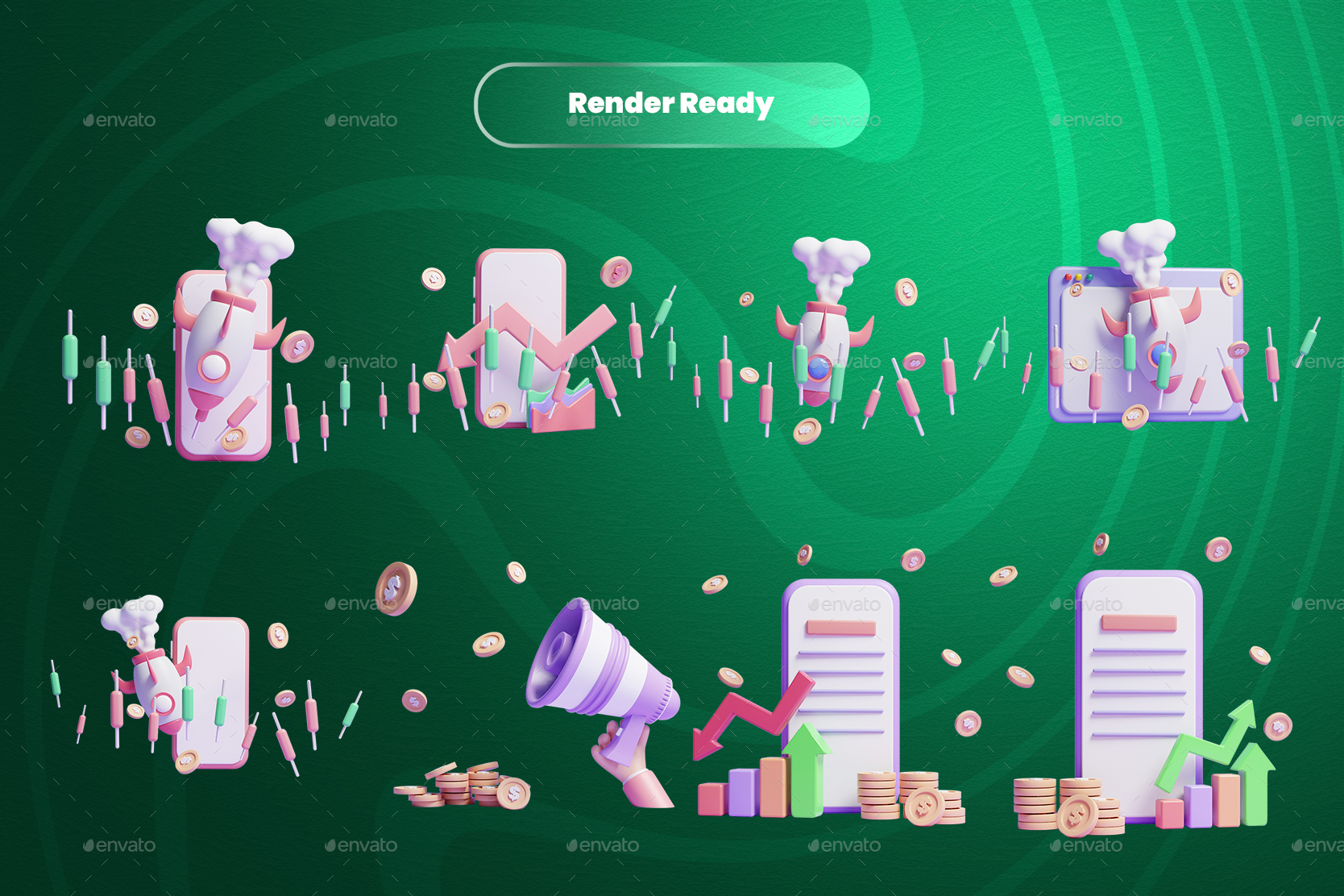 Online Trading 3d Illustration Icon Pack, Graphics | GraphicRiver