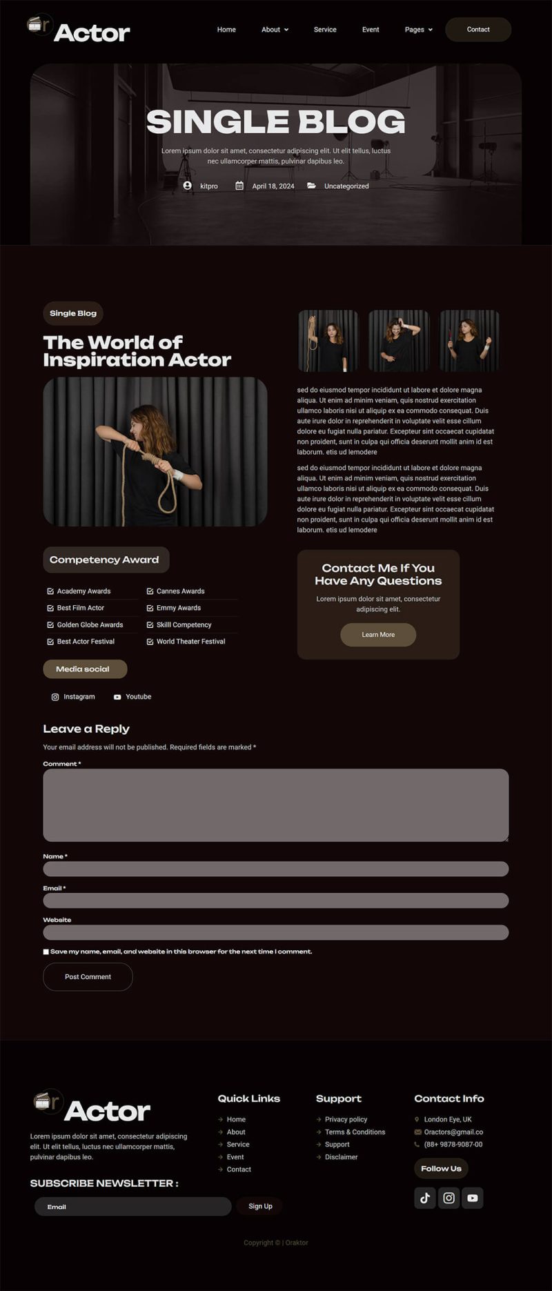 Oractor - Actor Agency Elementor Template Kit by Kitpro | ThemeForest