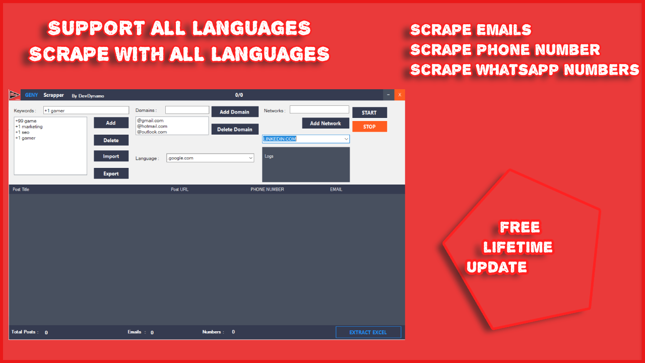 Deny Social Network Bulk Scraper - Scrape emails and phone numbers Data Extractor by DevDynamo