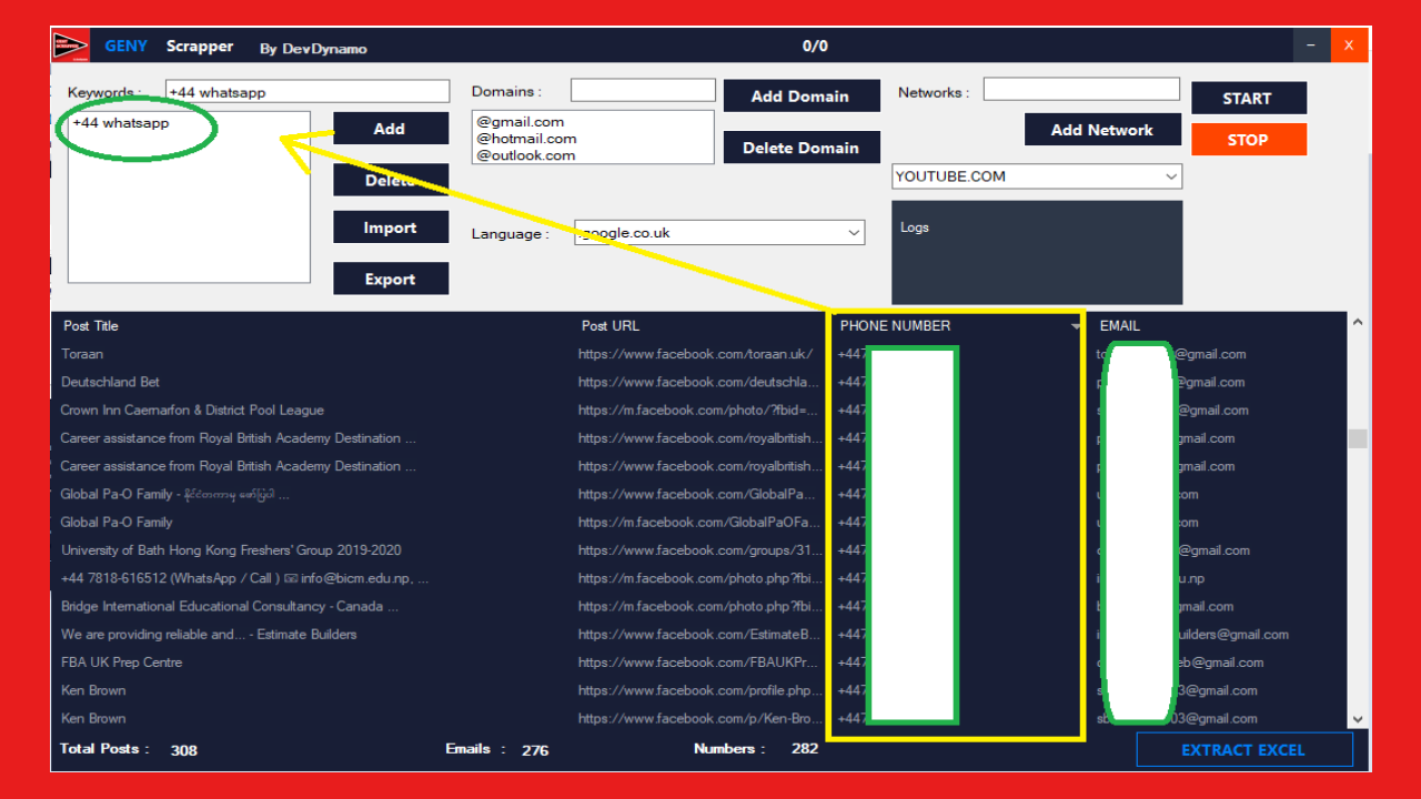 Deny Social Network Bulk Scraper - Scrape emails and phone numbers Data Extractor by DevDynamo