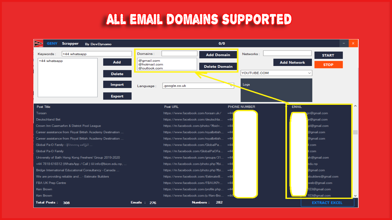 Deny Social Network Bulk Scraper - Scrape emails and phone numbers Data Extractor by DevDynamo