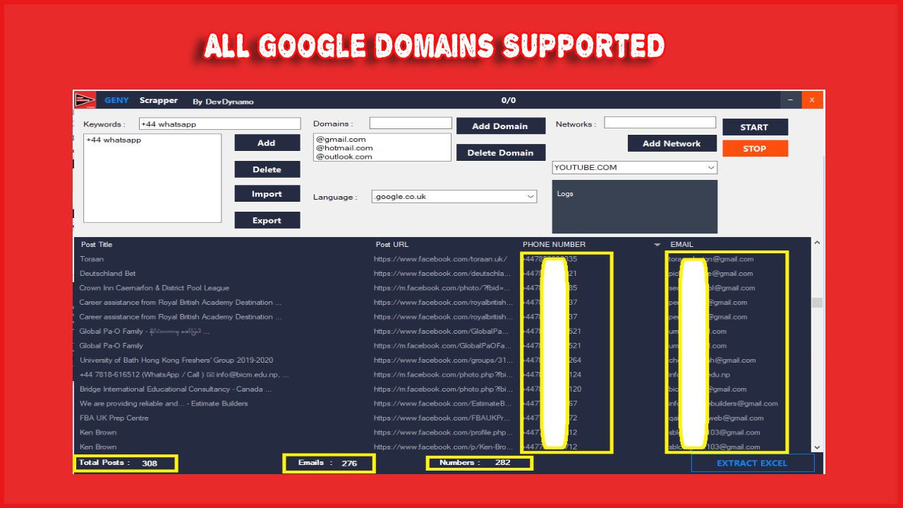 Deny Social Network Bulk Scraper - Scrape emails and phone numbers Data Extractor by DevDynamo