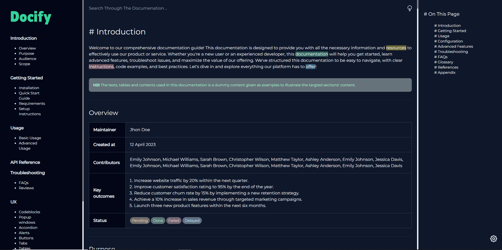Docify - Streamlined HTML Template For Technical Documentation by DannsScripts