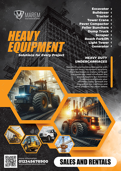 Construction Heavy Equipment Flyer and Social Media, Print Templates