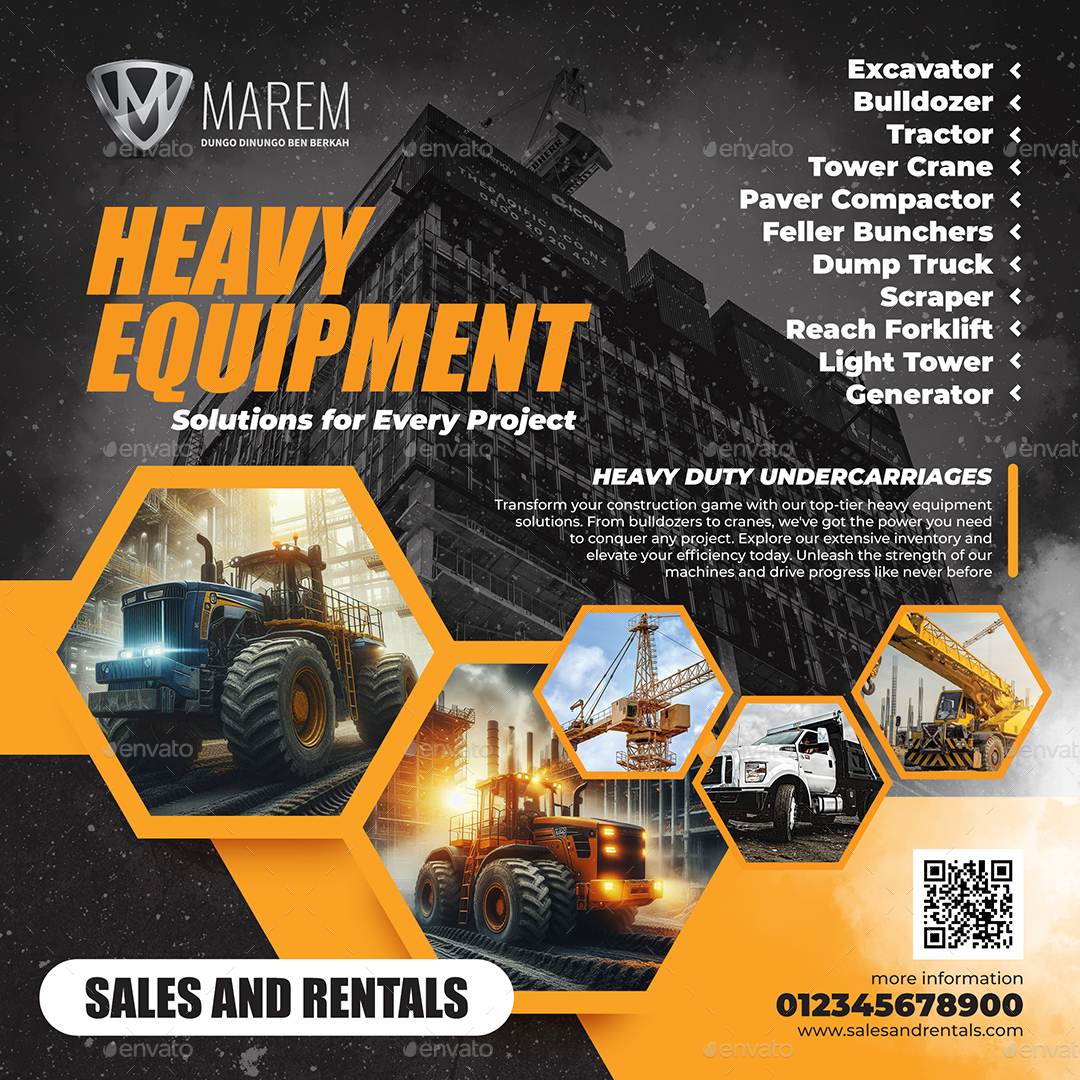 Construction Heavy Equipment Flyer and Social Media, Print Templates