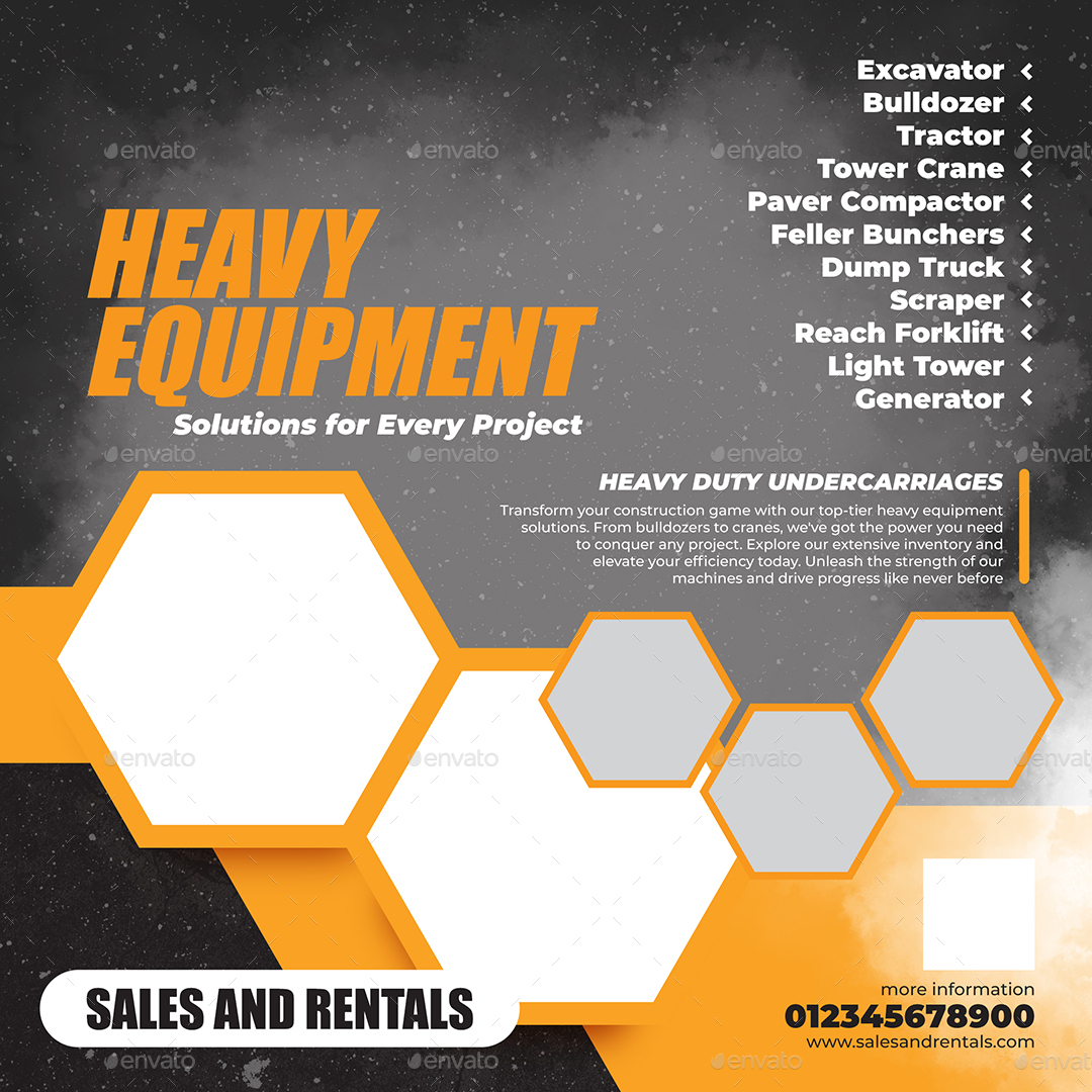 Construction Heavy Equipment Flyer and Social Media, Print Templates