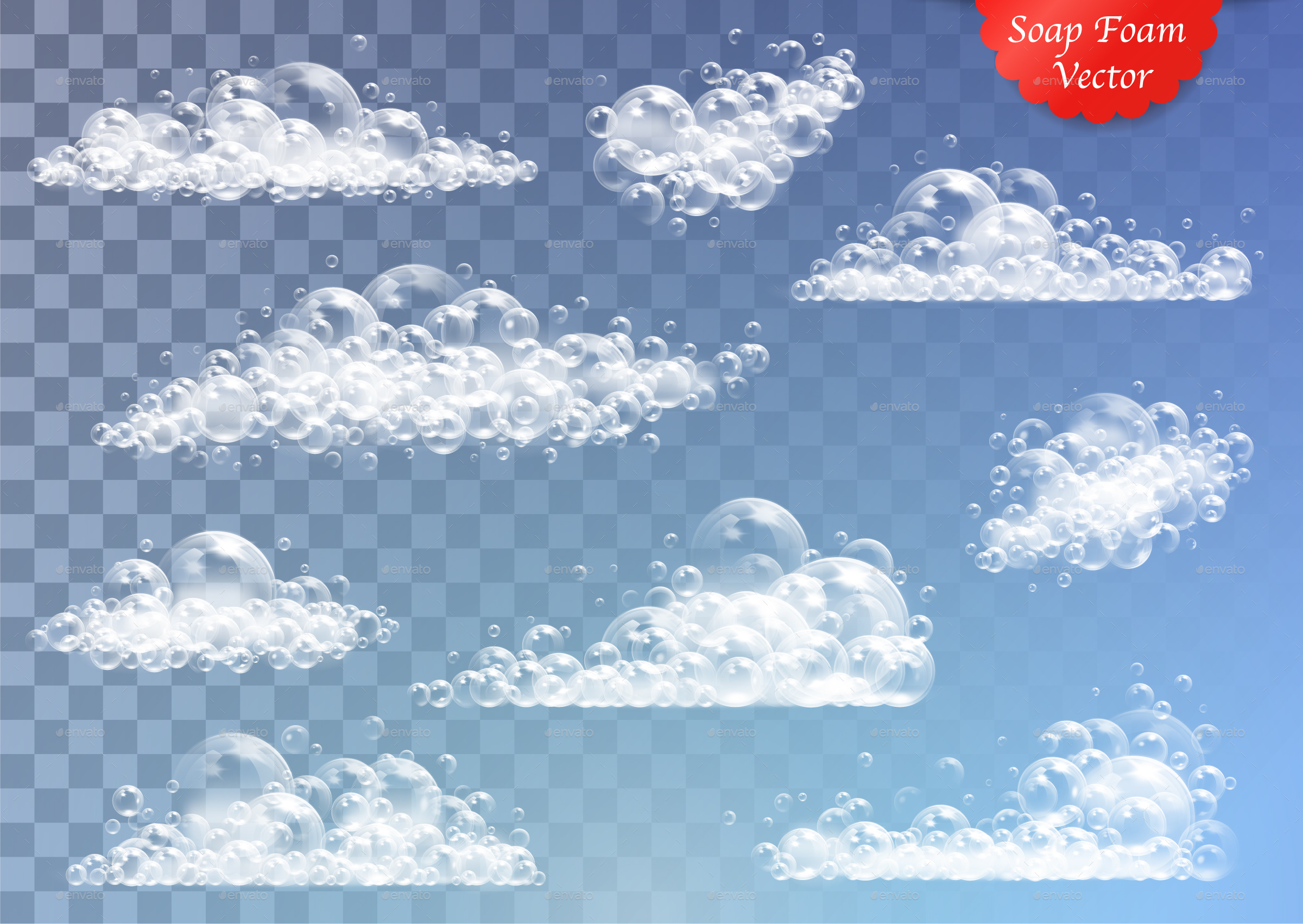 Realistic Soap Foam with Clean Froth Bubbles, Vectors | GraphicRiver