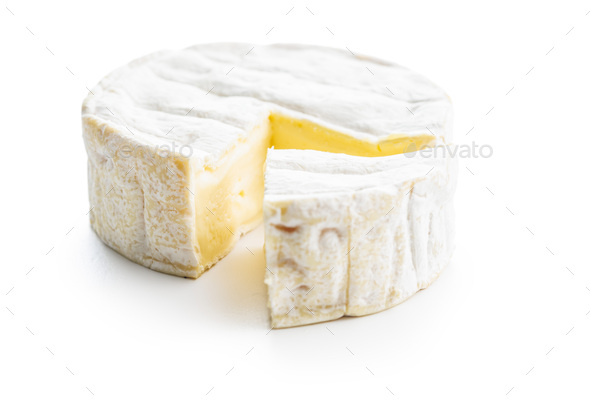 Brie type cheese with white mold. French camembert cheese isolated on ...